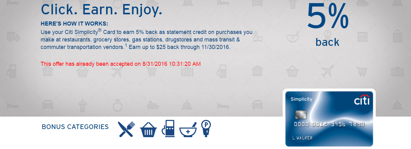 Targeted Citi Simplicity 5% promo? - myFICO® Forums - 4735050