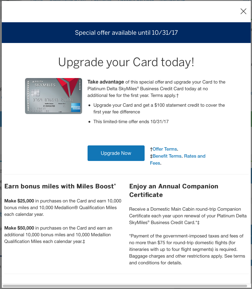 Strange Upgrade Offer on Amex Login - Delta Busin... - myFICO® Forums ...