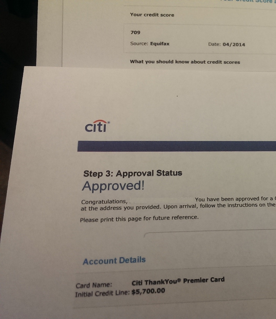 CITI ThankYou PREMIER - INSTANT APPROVAL (709 EQ) - myFICO® Forums ...