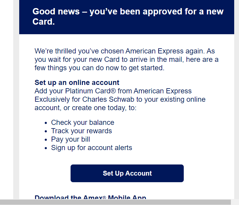 Amex Charles Schwab Platinum Card Approval!! Final... - myFICO® Forums ...