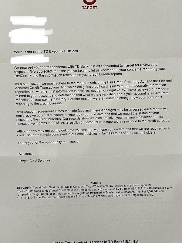 Letter received from Target Card Services / TD ba... - myFICO® Forums ...