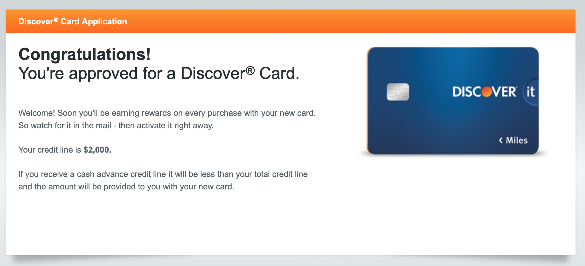 Discover Miles Approval!! - myFICO® Forums - 6350476