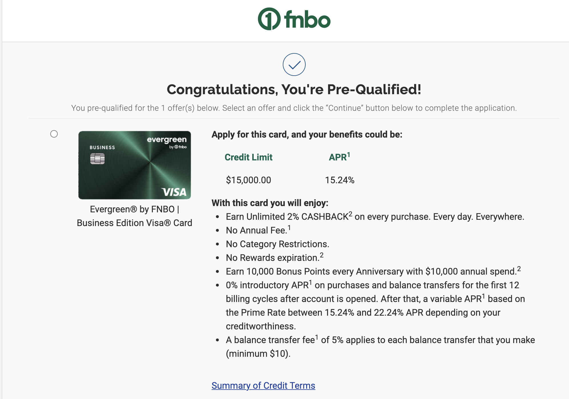 You can now pre-qualify for the business FNBO 2% C... - myFICO® Forums ...