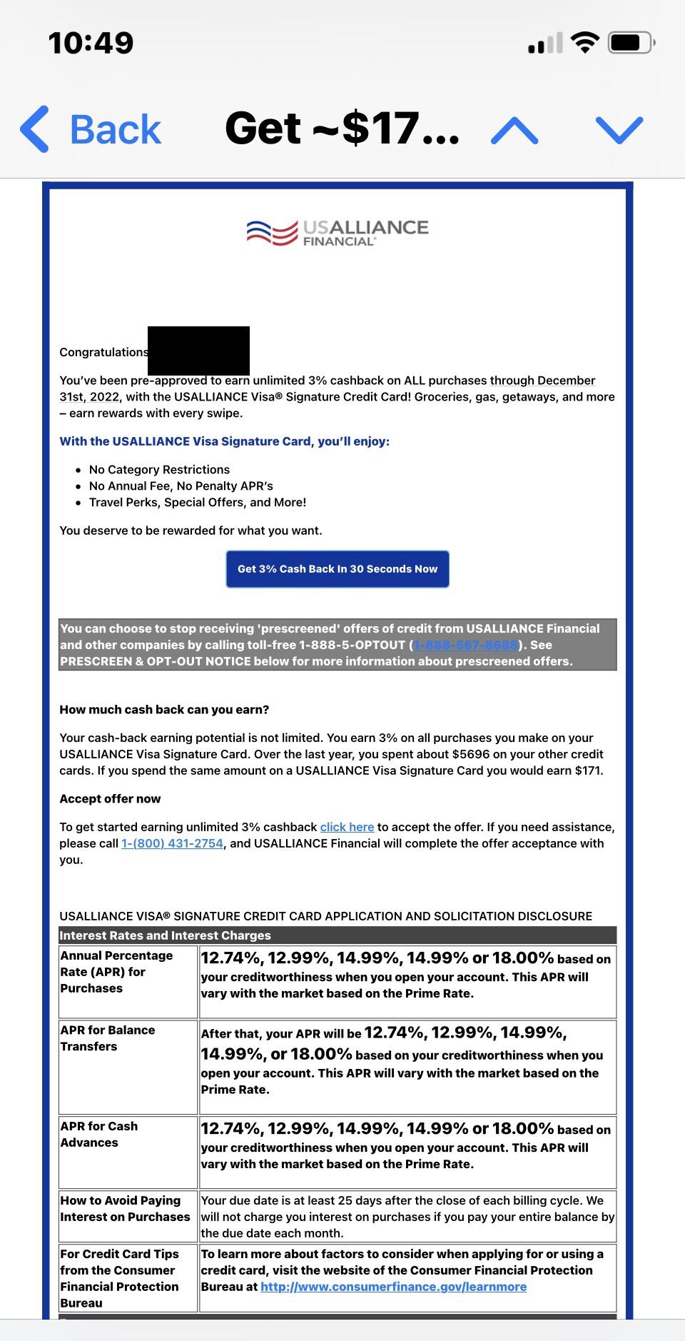USALLIANCE Visa® Signature Credit Card Preapprova... - myFICO® Forums ...