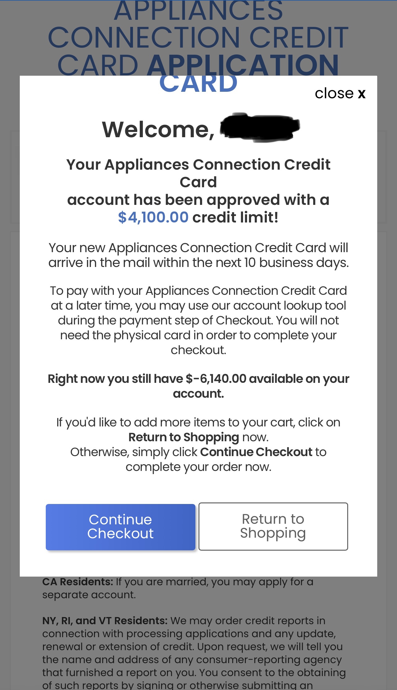 Appliance Connection Credit Card