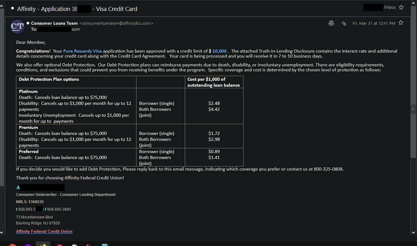 Affinity FCU Pure Rewards Visa® $10,000.00 **Appro... - Page 2 - myFICO® Forums - 6662679