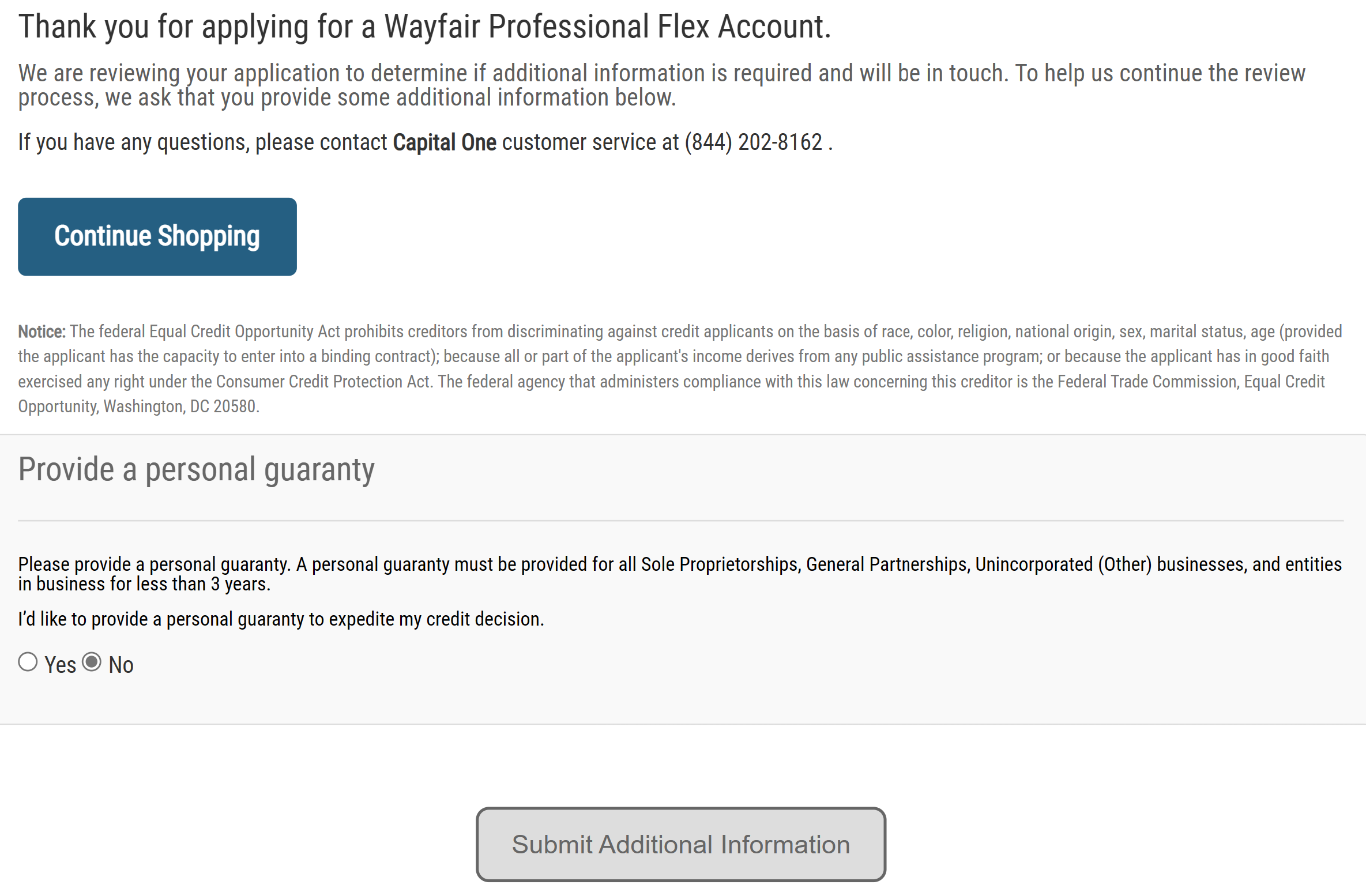 Wayfair Business Revolving Card No PG APPROVED! - myFICO® Forums - 6659755