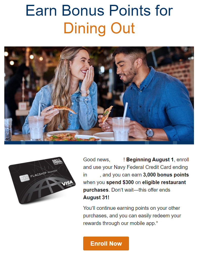 Nice Navy Flagship Dining Promo, 10x on $300 - myFICO® Forums - 6697680