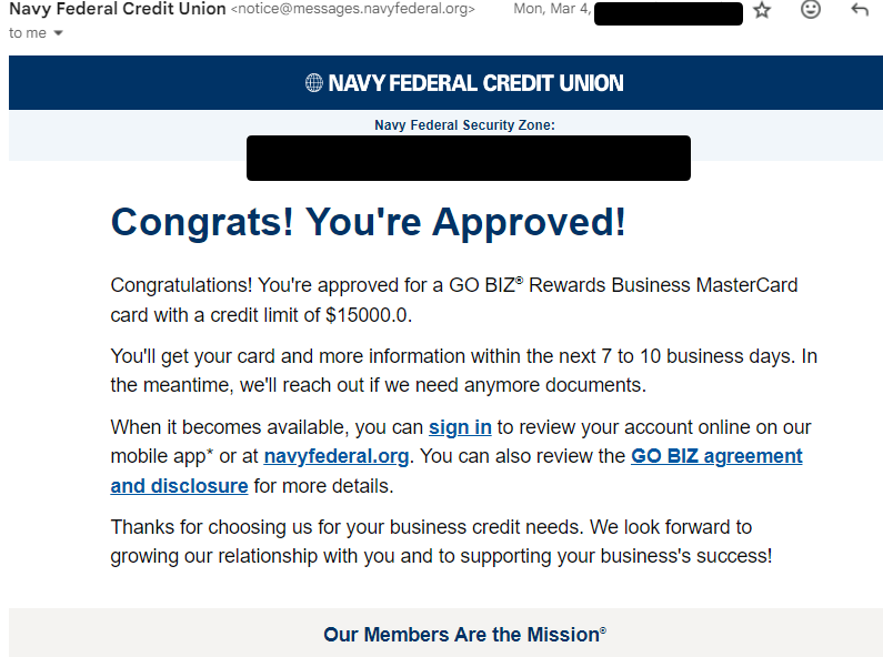 NFCU Go Biz MC approval - $15k - myFICO® Forums - 6744331