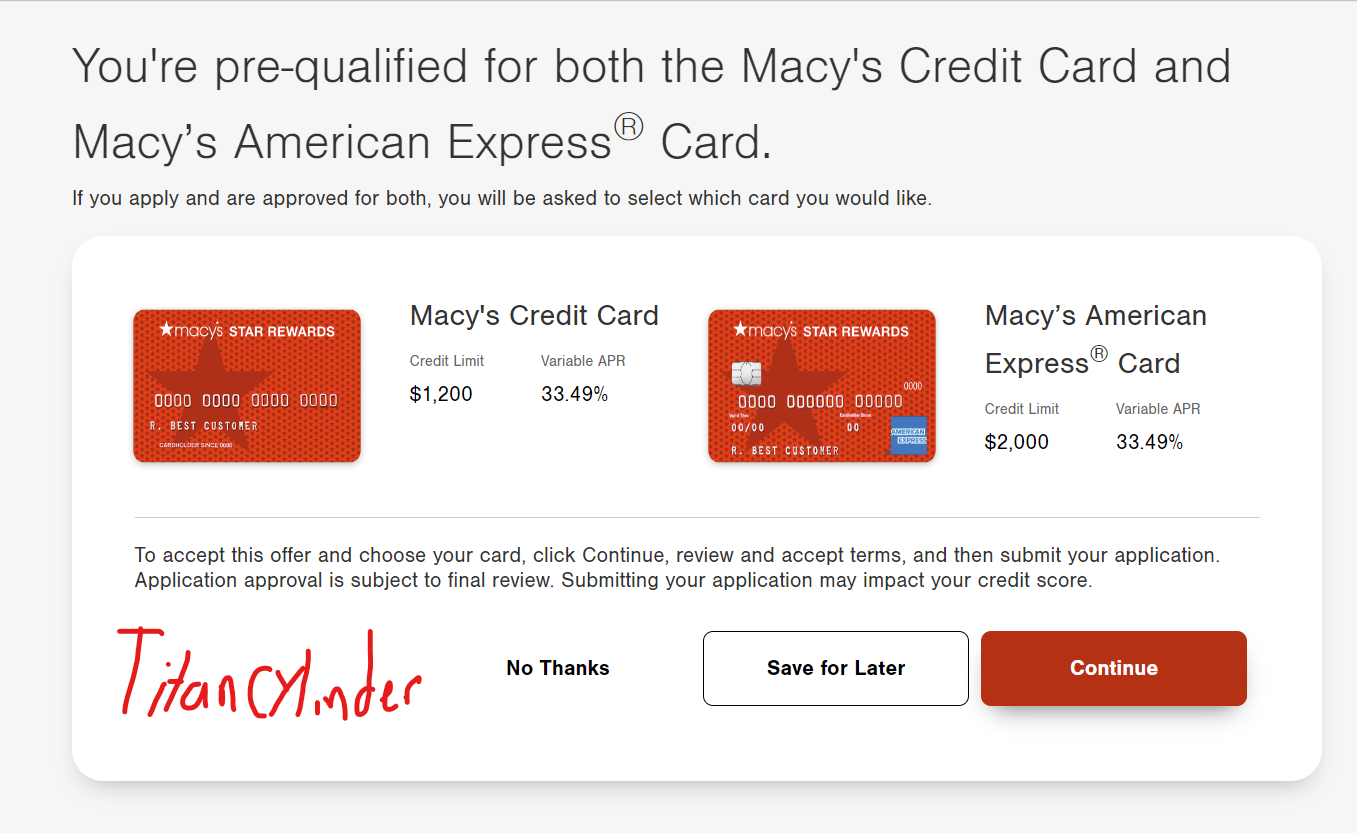 You're pre-qualified for the Macy's Credit Card. - myFICO® Forums - 6797549