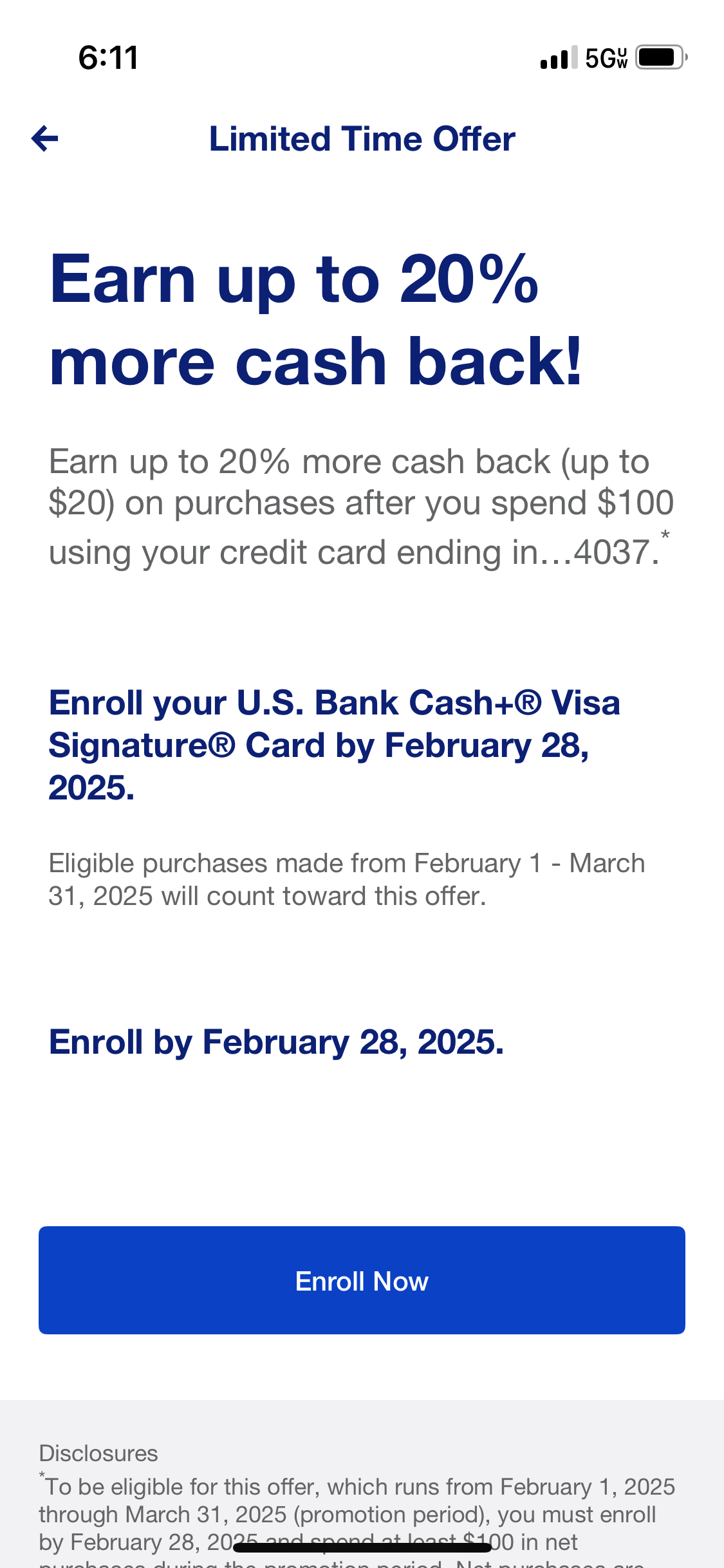 20% back on USBANK $100 promo help - myFICO® Forums - 6811338