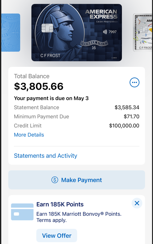 100K AMEX BCP CREDIT LIMIT - myFICO® Forums - 6818753
