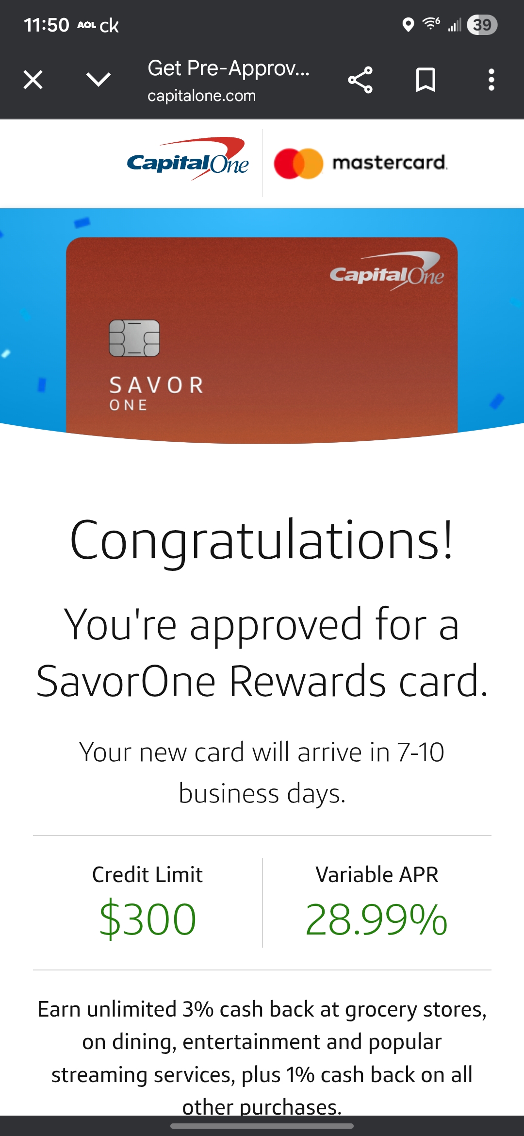Capital one savor one approved - myFICO® Forums - 6851893