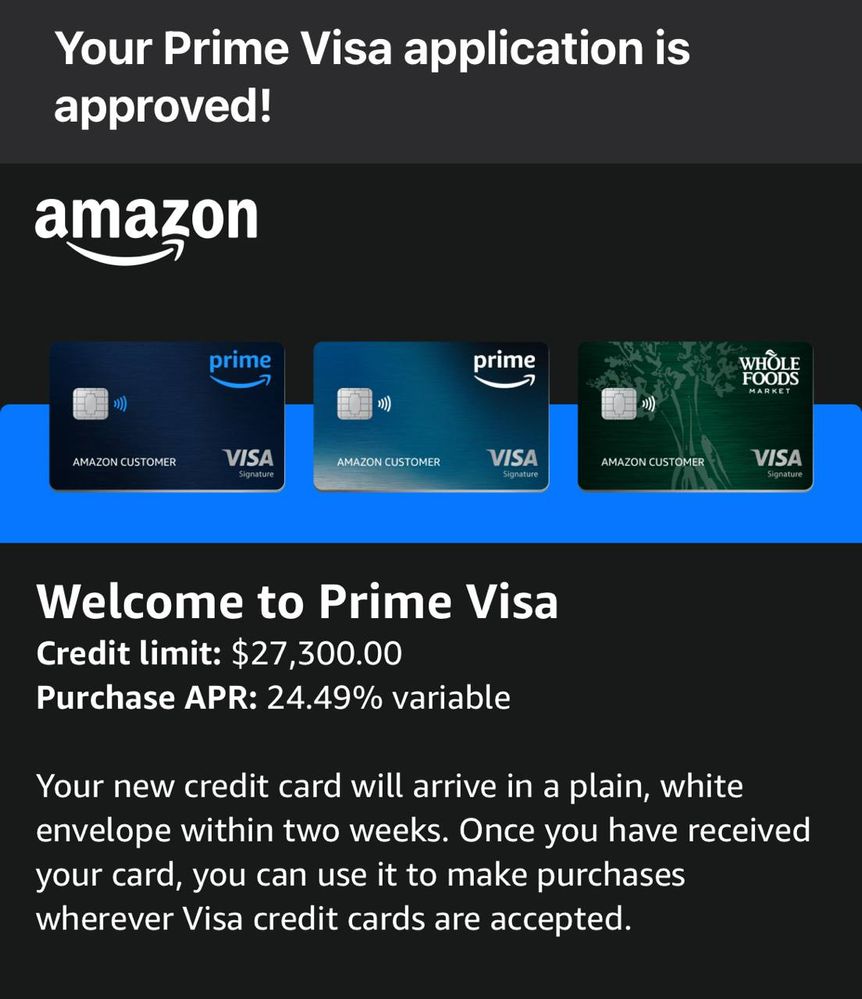 Amazon Prime Visa Approved $27.3k - myFICO® Forums - 6852675